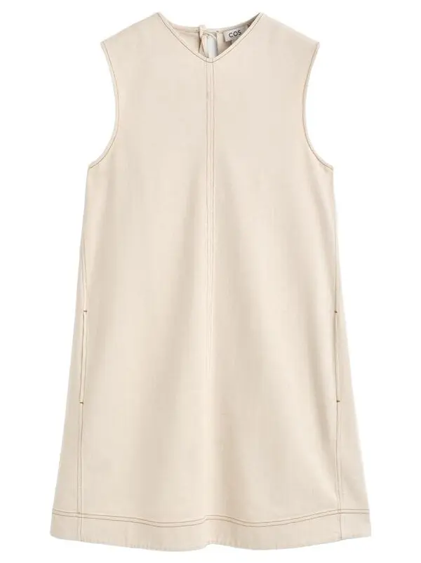 Cos V-neck Open-back Denim Mini Dress With Tie Closure - White