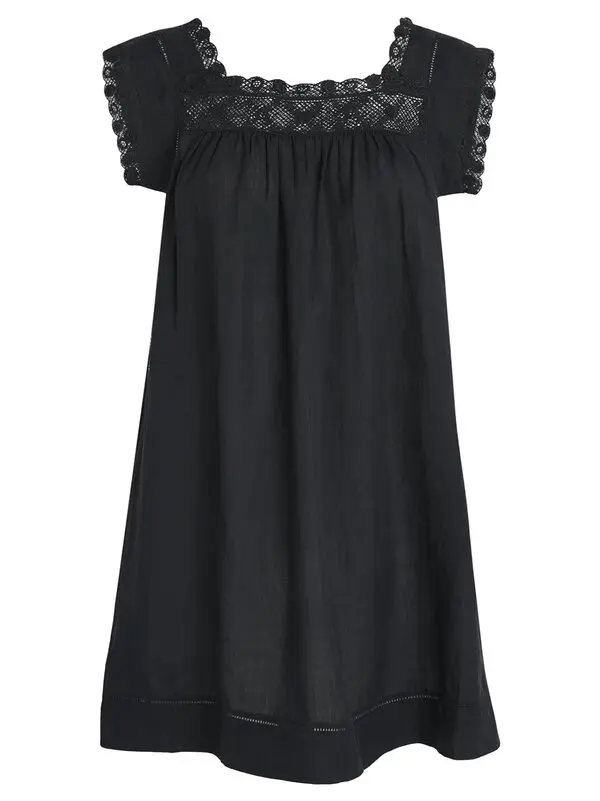 DÔEN Almadia Organic Cotton Mini Dress With Lace Embroidery - Black