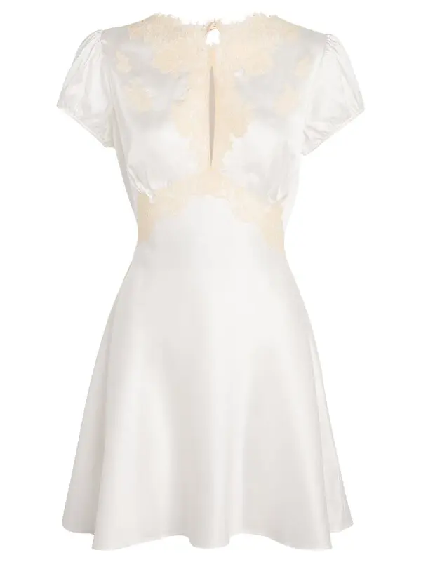 DÔEN Silk Lace-trim Junia Mini Dress - White