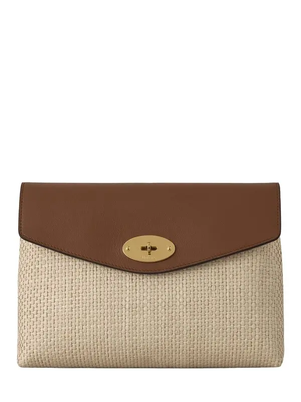 Mulberry Large Raffia And Leather Darley Cosmetic Pouch - Neutral