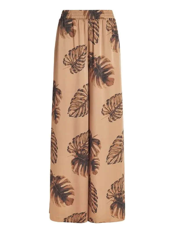 L'Agence Satin Palm Leaf Wide-leg Trousers - Brown
