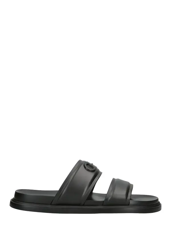 FERRAGAMO Leather Gancini Slide Sandals - Black