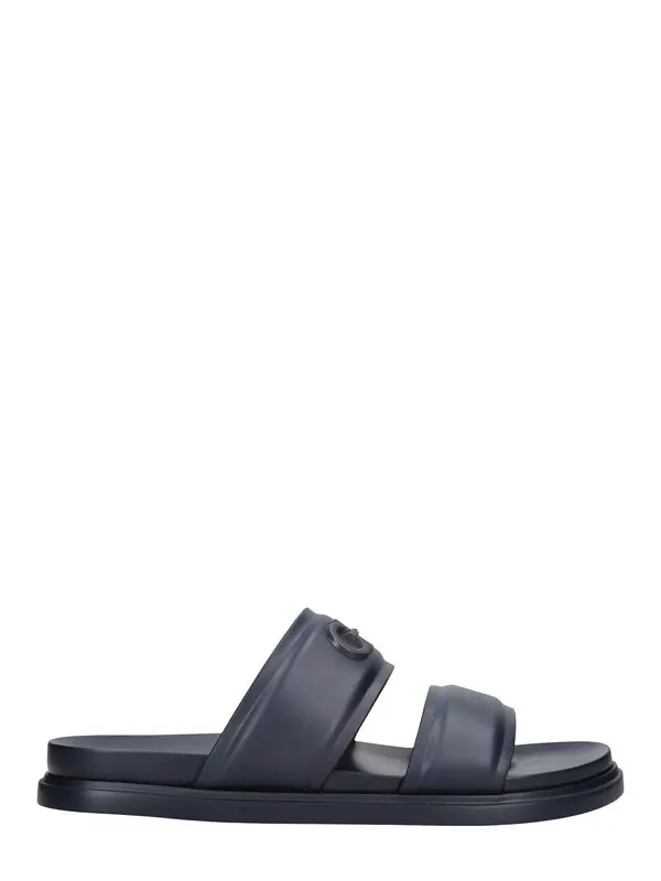 FERRAGAMO Leather Gancini Slide Sandals - Navy