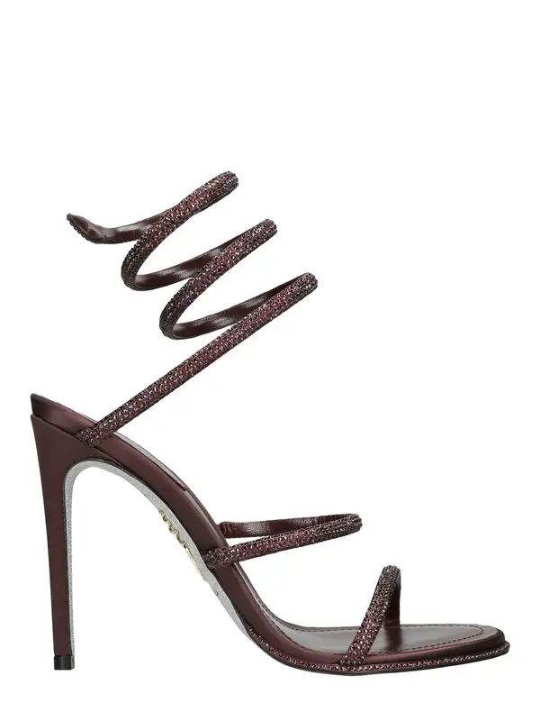 Rene Caovilla Satin Crystal-embellished Spiral Sandals - Burgundy