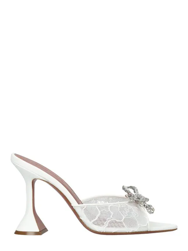 Amina Muaddi Lace Embellished Heeled Mules - White