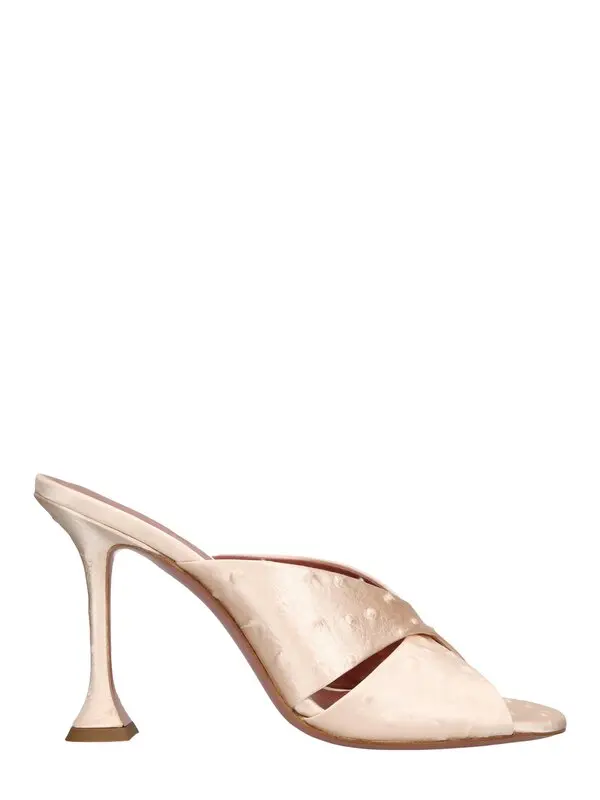 Amina Muaddi Embossed Satin Crossover Heeled Mules - Nude