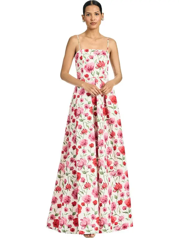 Sachin & Babi Beau Gown In Print - Watercolor Poppies