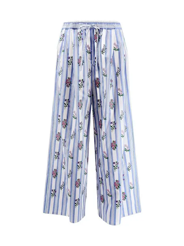 Dolce & Gabbana Striped Cotton Silk Trousers With Floral Embroidery - Multicolor