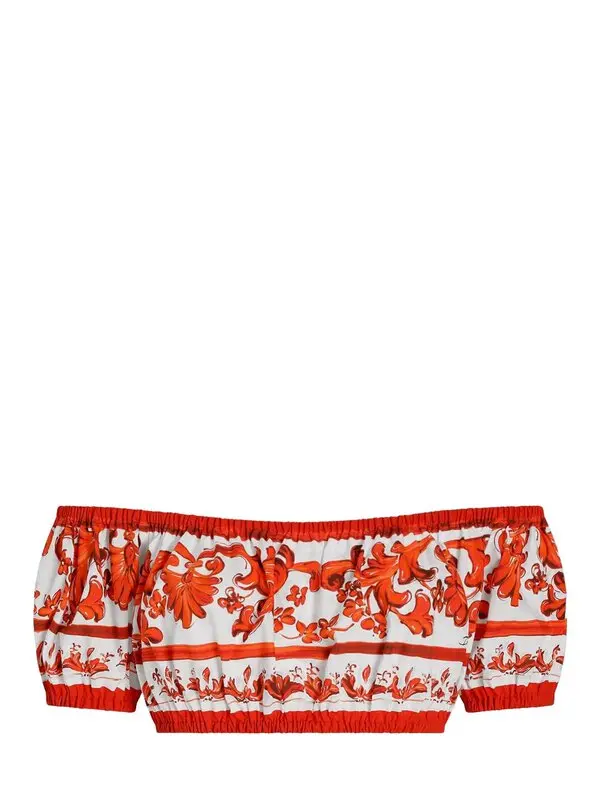 Dolce & Gabbana Cotton Cropped Top With Maiolica Print - Multicolor
