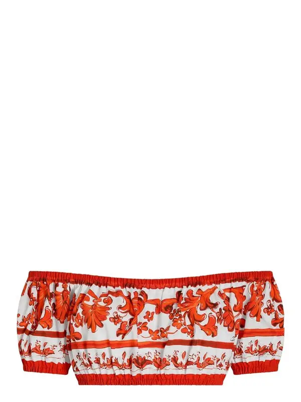 Dolce & Gabbana Cotton Cropped Top With Maiolica Print - Multicolor