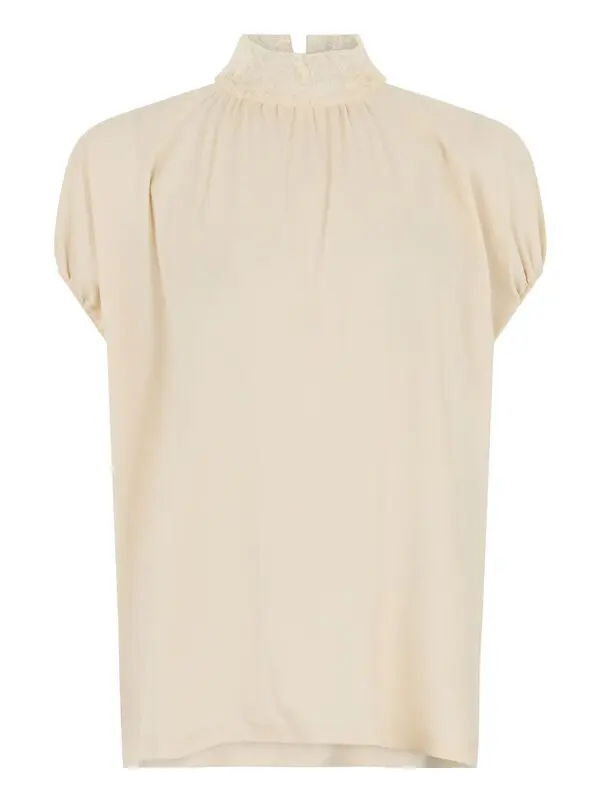 Fabiana Filippi Lace Trim High Neck Top - Nude