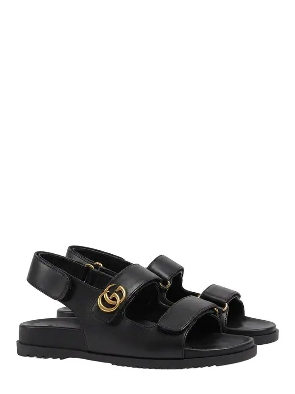 Gucci Double G Sandals With Gold Hardware - Black