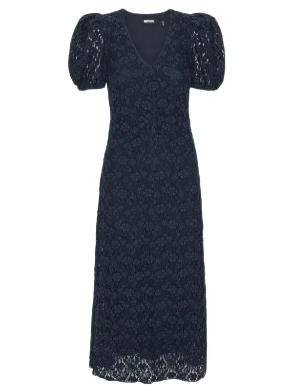 ROTATE BY BIRGER CHRISTENSEN Puff Sleeve Lace Midi Dress - Black