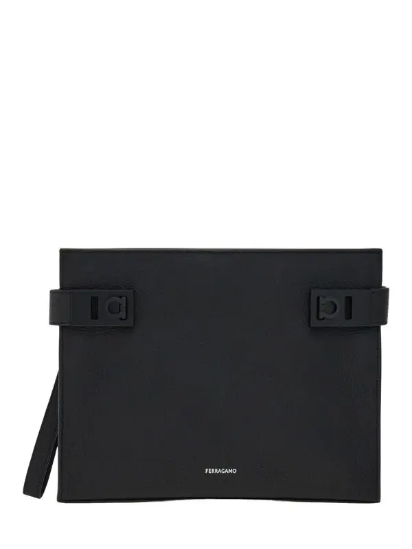 FERRAGAMO Gancio Buckle Strap Wristlet Bag - Black
