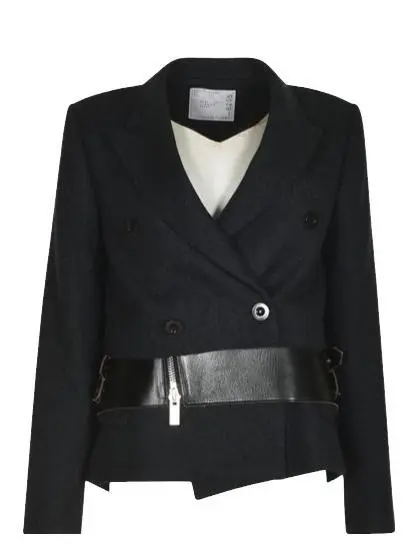 Sacai Double Breasted Paneled Jacket - Black