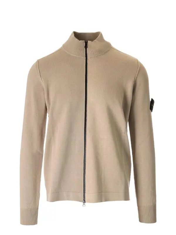 Stone Island Logo-patch Full Zip Knit Sweatshirt - Nude