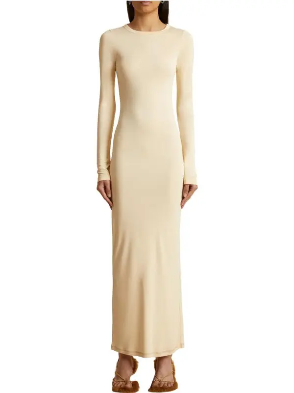 Khaite Long Sleeve Maxi Dress With Round Neck - Yellow
