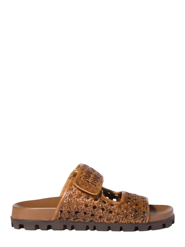 Miu Miu Woven Leather Sandals - Cognac
