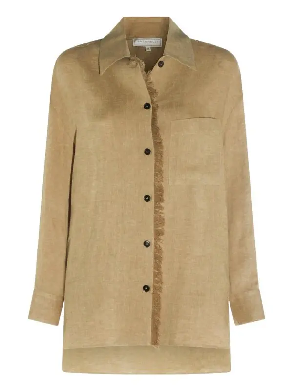 Antonelli Firenze Longline Shirt With Frayed Trim - Beige
