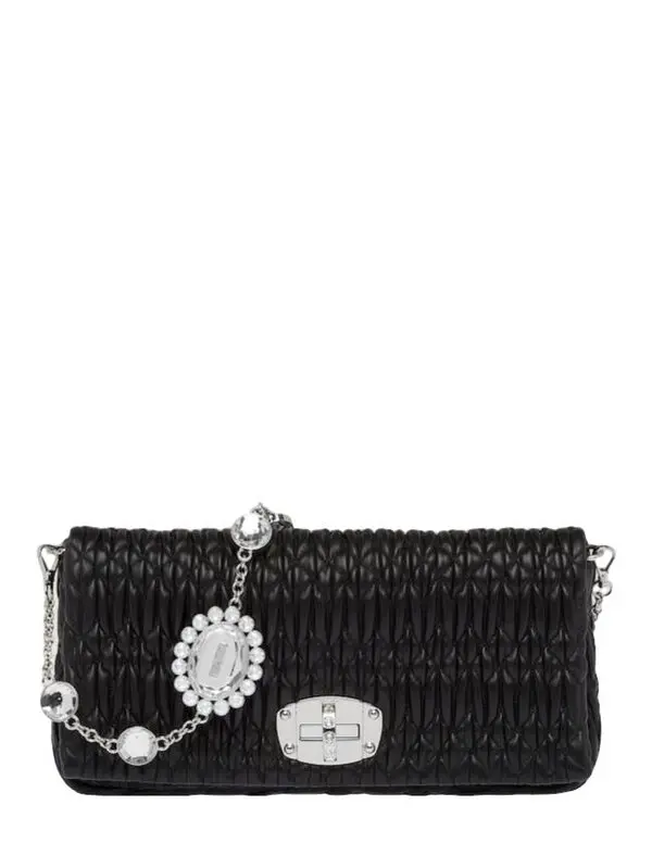 Miu Miu Crystal Embellished Shoulder Bag - Black