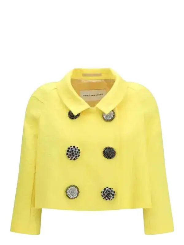 Dries Van Noten Embellished Jacquard Double-breasted Jacket - Yellow