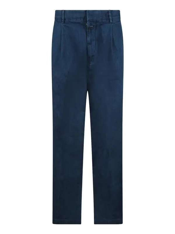 Closed Cotton Wide-leg Trousers With Logo Detail - Blue