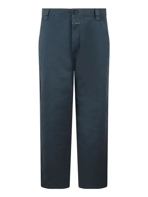 Closed Button-fly Cotton Tapered Pants - Black