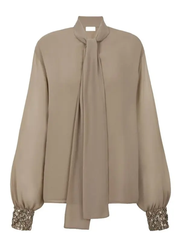 P.a.r.o.s.h Embellished Cuffs Bow-neck Blouse - No