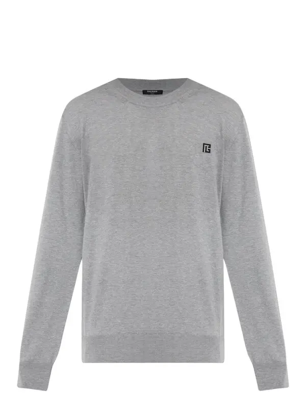 Balmain Logo Crew Neck Knitted Sweater - Grey