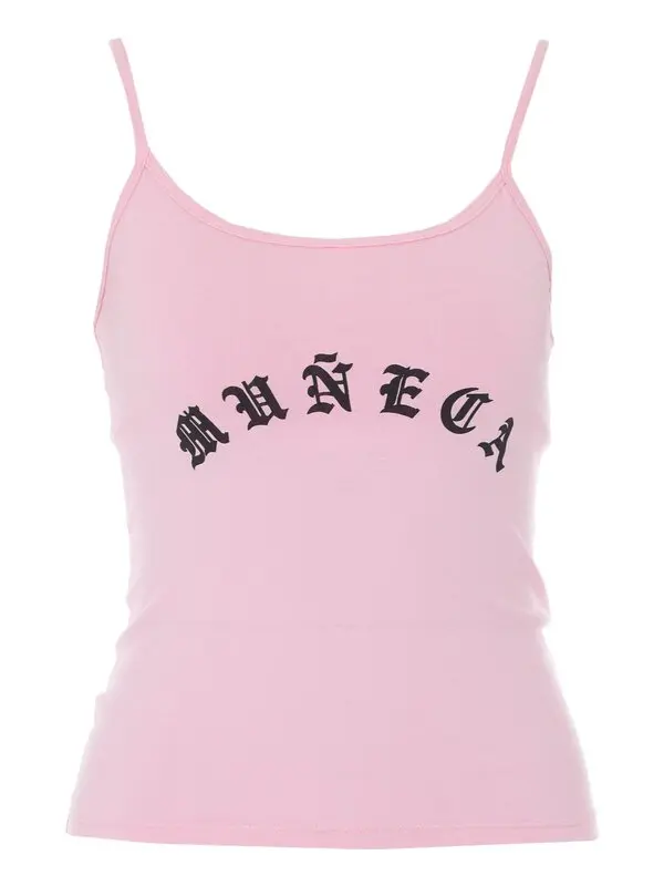 WILLY CHAVARRIA Gothic Print Cropped Tank Top - Pink