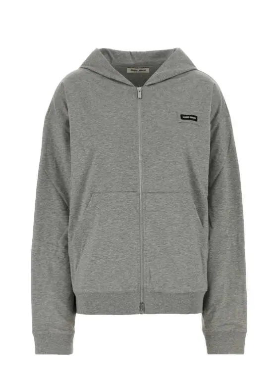 Miu Miu Logo Zip-up Hoodie - Grey