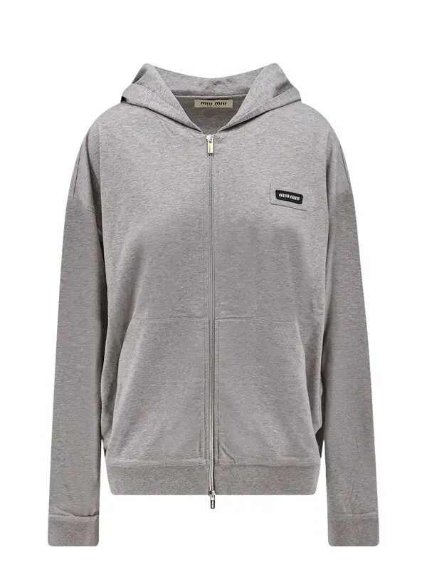 Miu Miu Logo Zip-up Hoodie - Grey