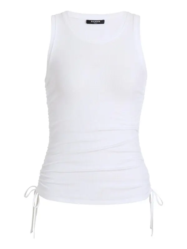 Balmain Draped Drawstring Tank Top - White