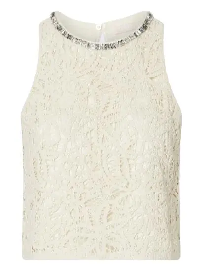 Liu Jo Macramé Top With Embellished Neckline - White