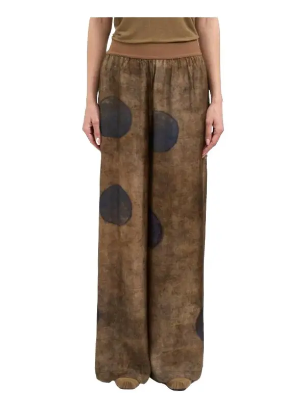 UMA WANG Viscose And Cupro Wide Leg Pants With Polka Dot Print - Beige