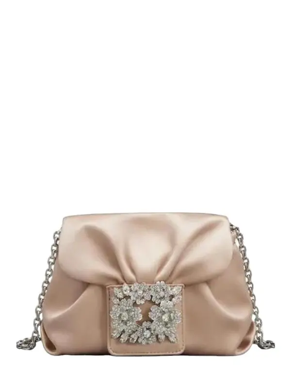 ROGER VIVIER Rv Bouquet Strass Buckle Drapé Micro Bag In Satin - Beige