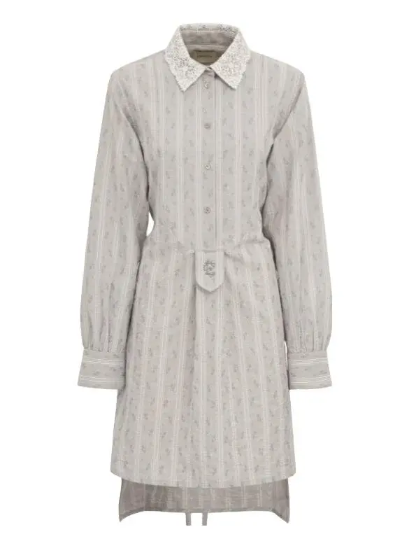 Erdem Ditsy Striped Cotton Long Sleeve Dress - White