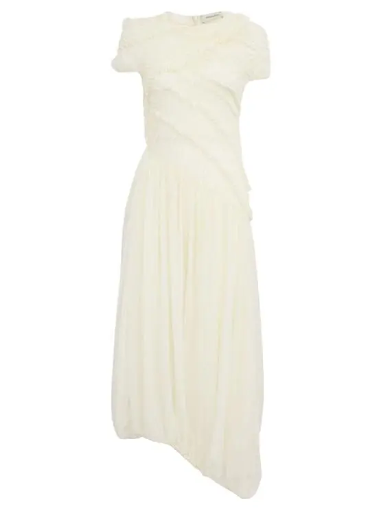 Magda Butrym Sheer Silk Asymmetrical Maxi Dress - White