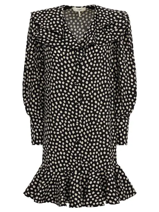 Chloé Dot Print Silk Jacquard Mini Dress - Black