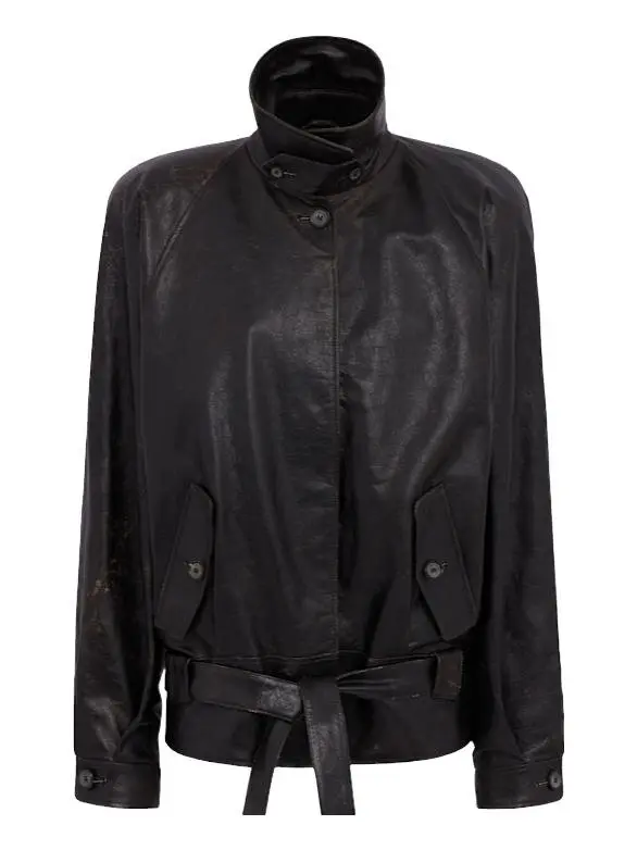 Magda Butrym Leather Belted Jacket - Black