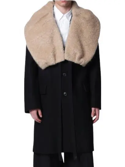Dries Van Noten Long-sleeved Coat With Detachable Mohair Collar - Black