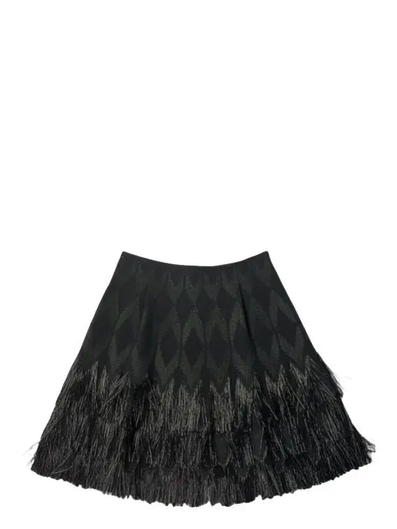 Alaïa Fringe Skirt With Diamond Pattern - Black