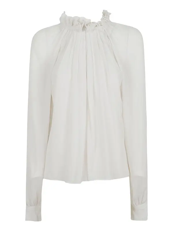 Alberta Ferretti Pleated Ruffle Neck Blouse - Ivory