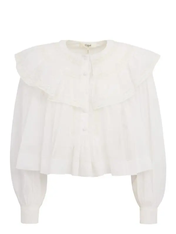 Chloé Sleeveless Linen Shirt With Ruffled Trim - White