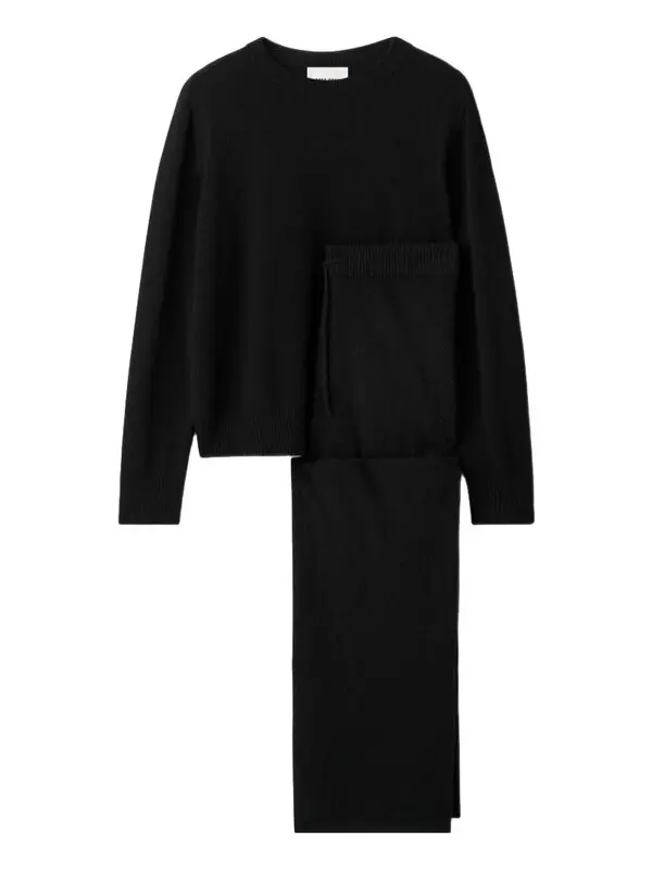 Soft Goat Cashmere Crew Neck Sweater And Trouser Set - Black