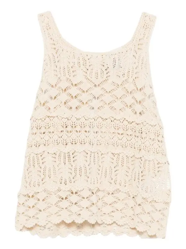 SEMICOUTURE Openwork Sleeveless Knit Top - Nude