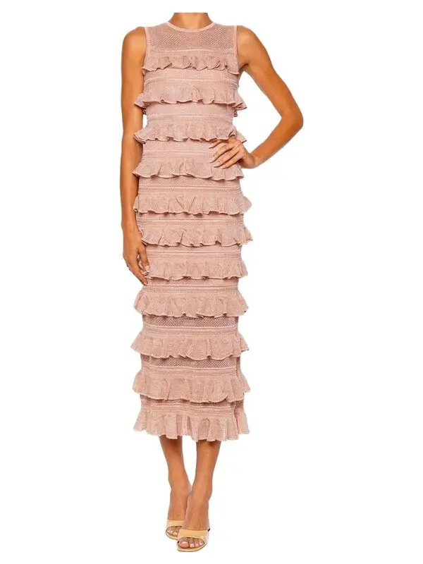 Zimmermann Luna Lace Ruffle Dress - Nude