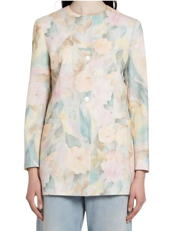 Marella Long Sleeve Floral Print Casual Jacket - White