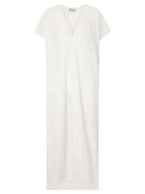 Tove Yuna Embroidered Cotton-blend Midi Dress - White