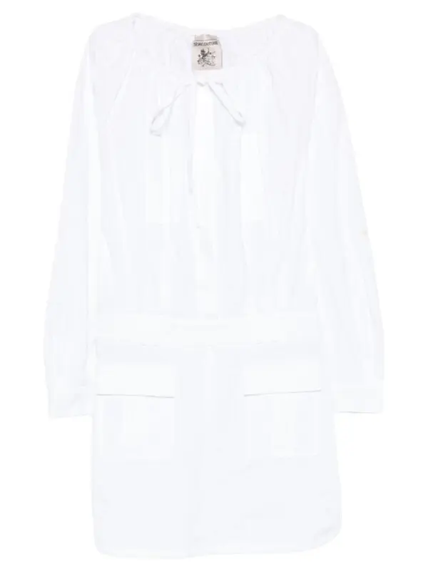 SEMICOUTURE Long Sleeve Dress With Pockets - White